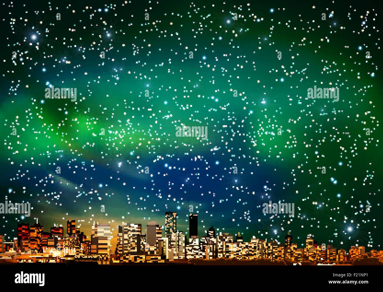 abstract green sunset background with panorama of city vector ...