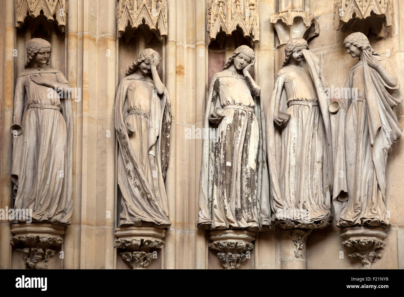 Five foolish virgins in the interior of the Cathedral of Magdeburg ...