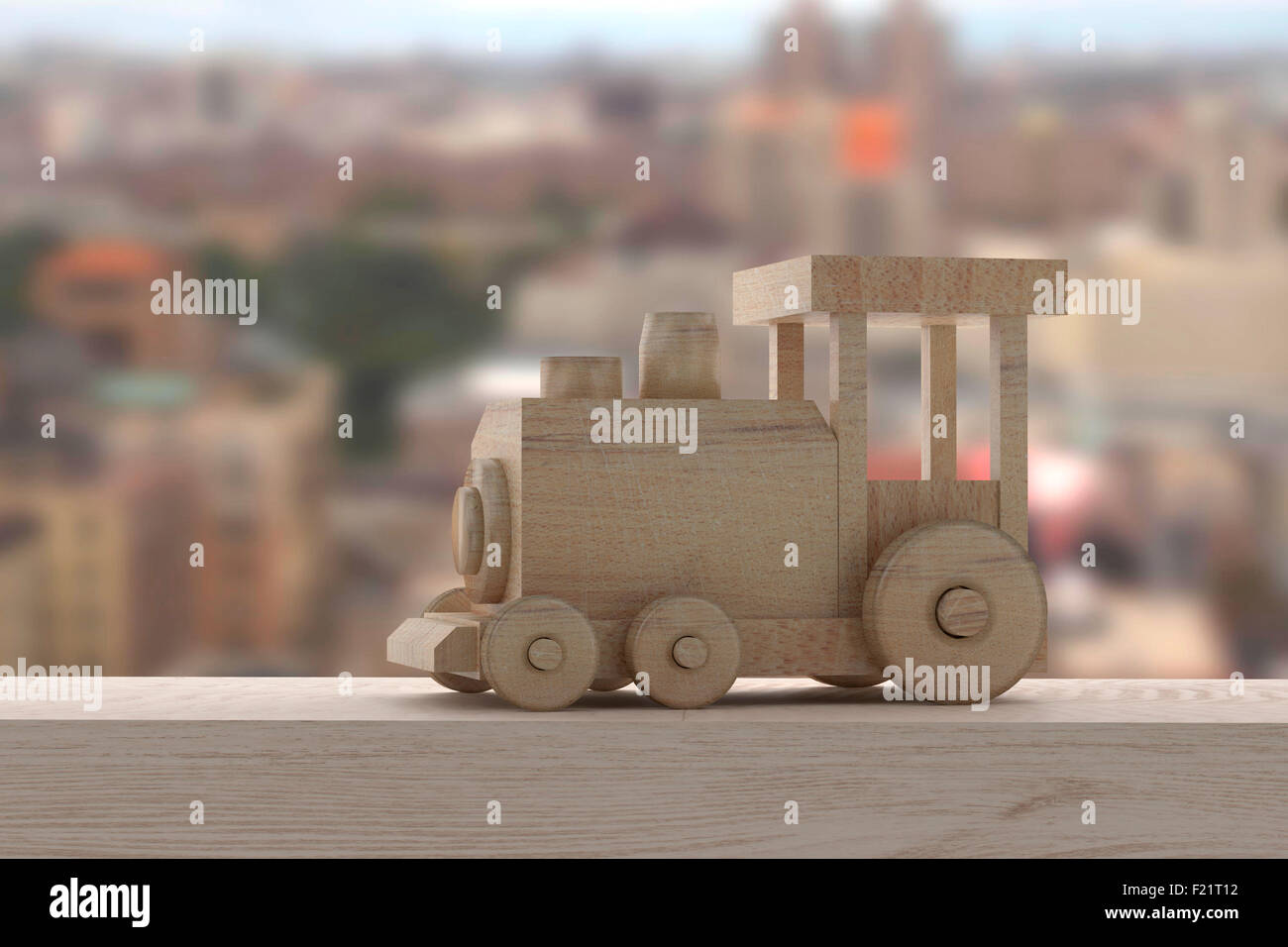 3d rendering of a wooden train on a window Stock Photo - Alamy