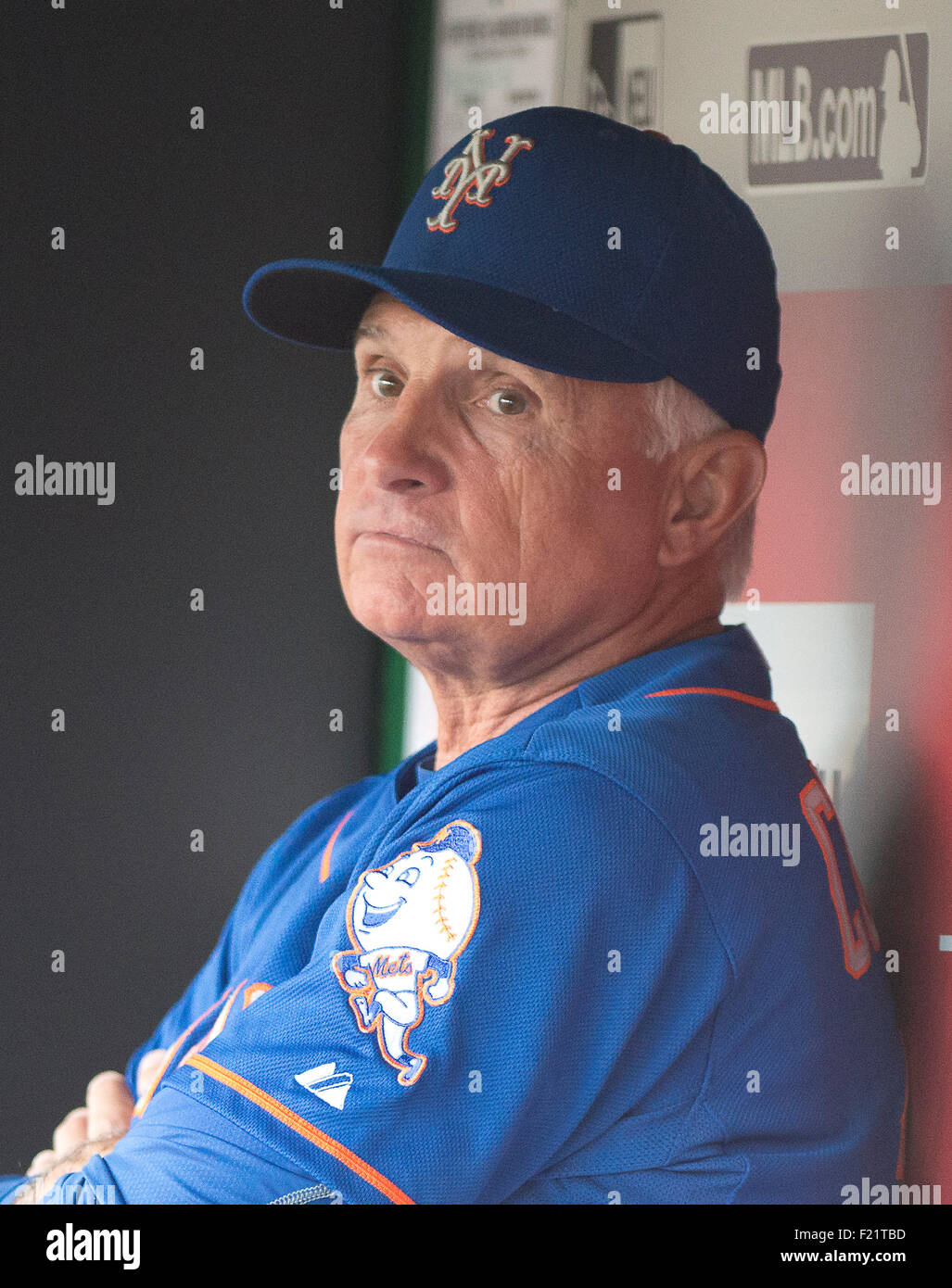 New York Mets manager Terry Collins (10) sits in the dugout prior to ...
