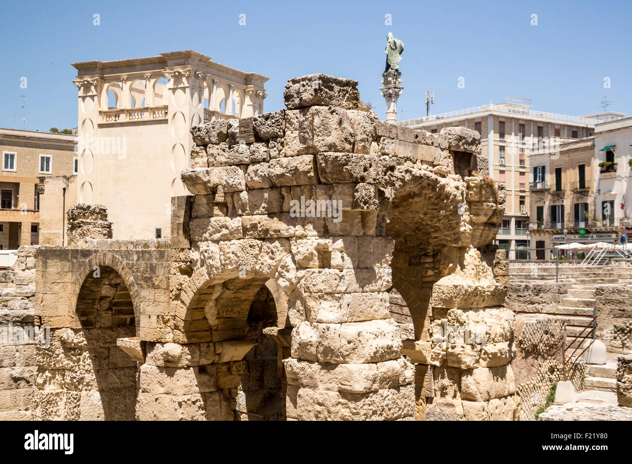 Ruins of Roman amphitheater in town of Lecce Apulia Italy Stock Photo ...