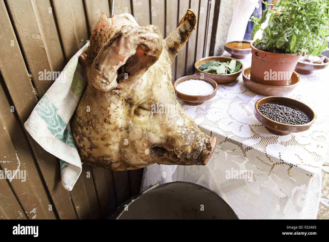 Head of pork slaughterhouse, detail meat food, butcher Stock Photo - Alamy