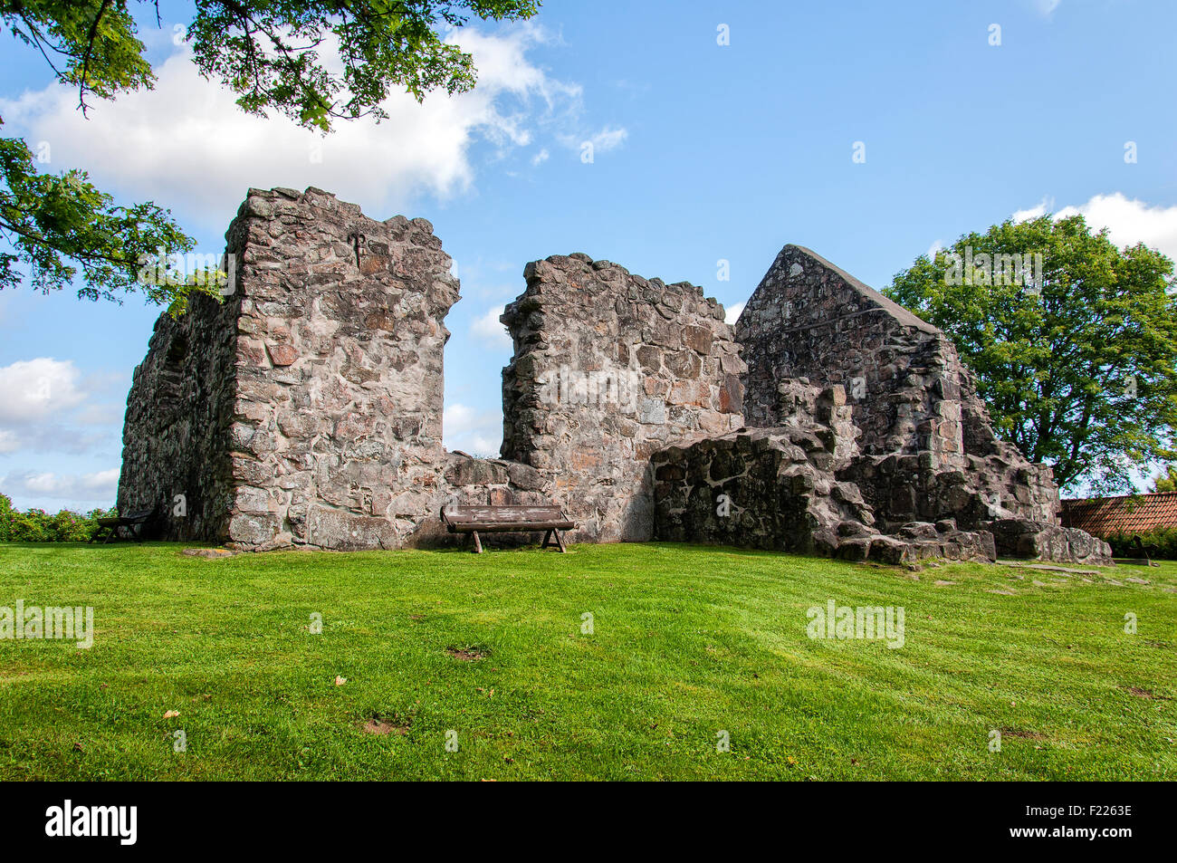 The ruins of the first Rya church. It was completed in the late 1100s ...