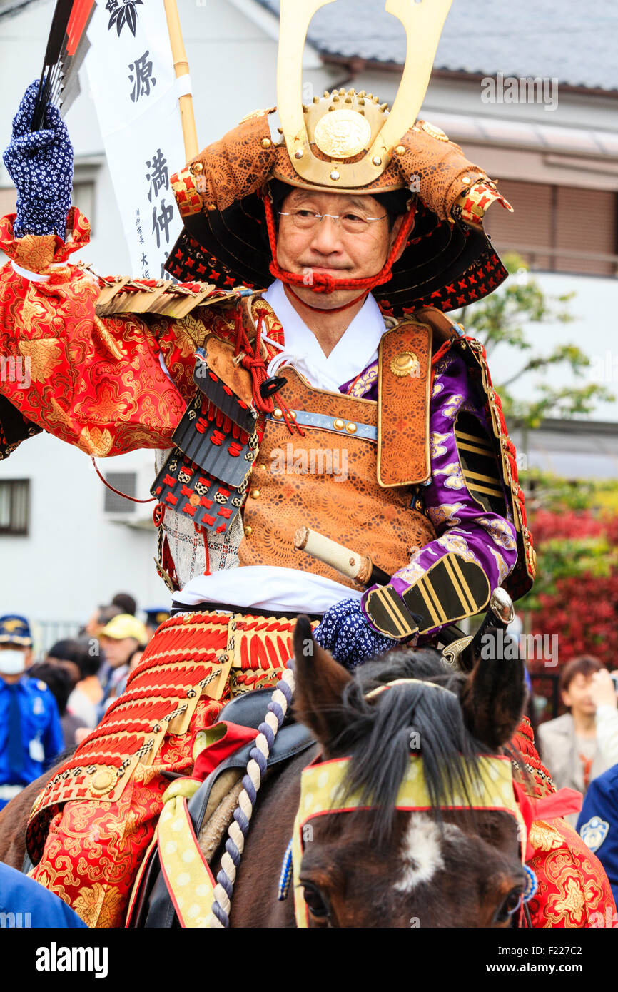 Genji festival parade in Japan. Man dressed in samurai full armour on ...