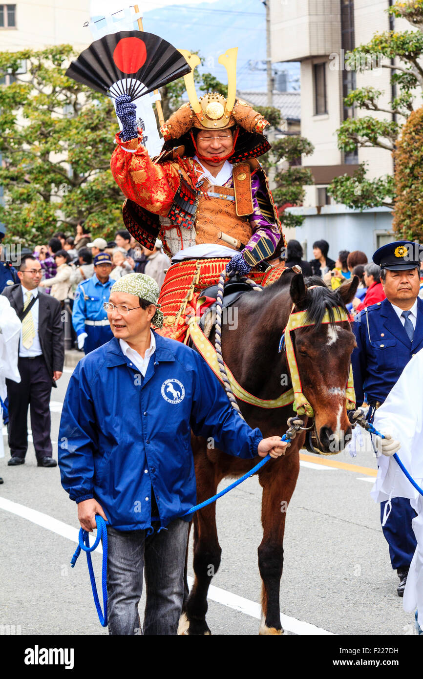 Genji festival parade in Japan. Man dressed in samurai full armour on ...