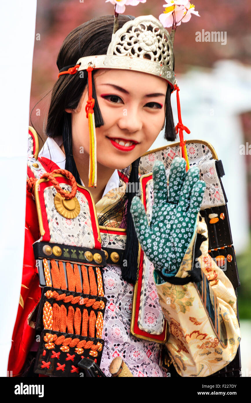 Genji festival parade in Tada, Japan. Close up of young woman on ...