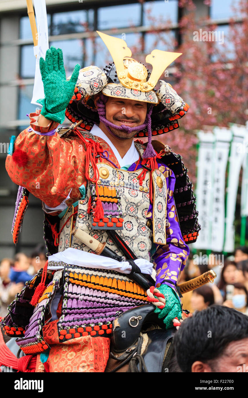 Genji festival parade in Japan. Man dressed in samurai full armour on ...