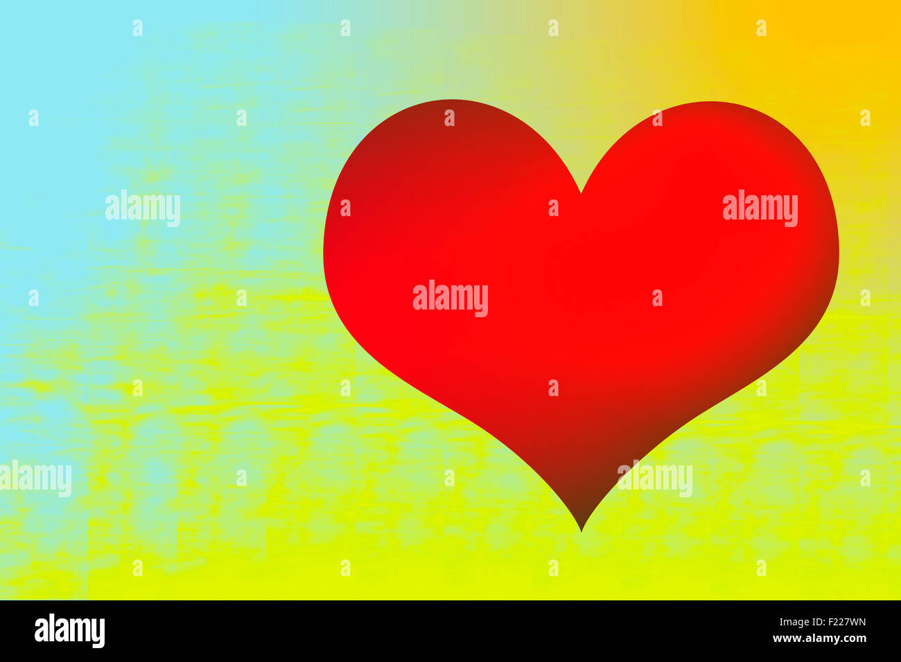 Red heart on yellow background Stock Photo - Alamy