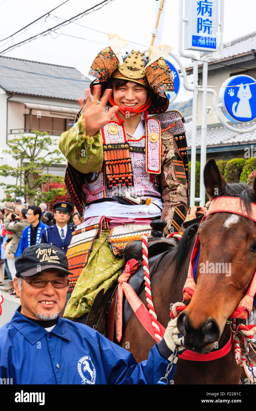 Genji festival parade in Japan. Man dressed in samurai full armour on ...