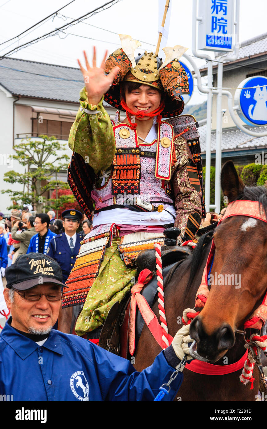 Genji festival parade in Japan. Man dressed in samurai full armour on ...