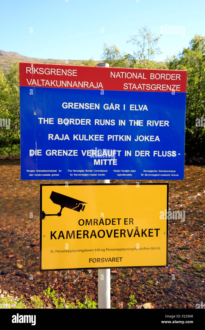 Sign at Storskog border control station between Norway and Russia ...