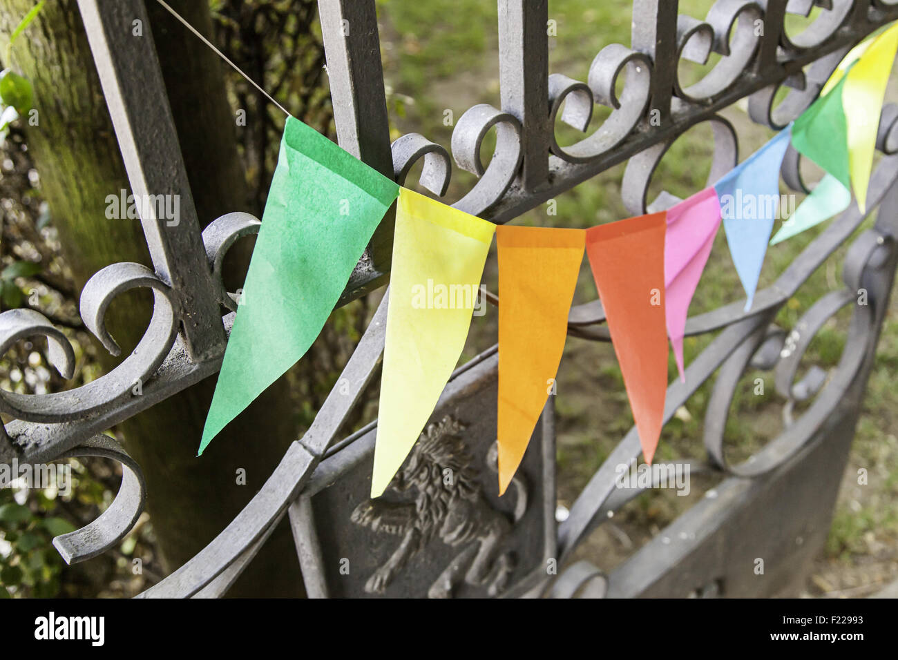 Colorful party flags, detail of a decoration Stock Photo - Alamy