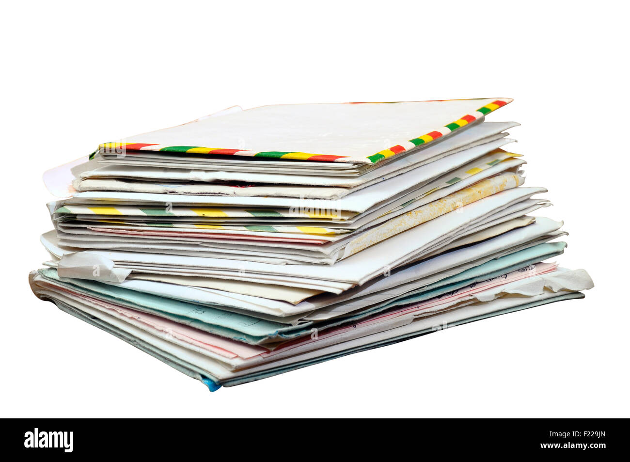 Pile of old mails letters and envelopes isolated on white background ...