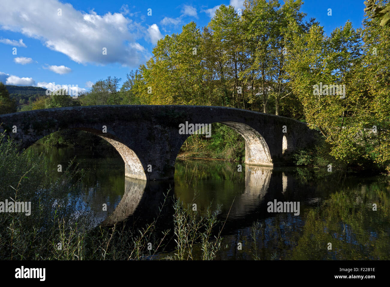 San Miguel bridge over the Bidasoa river. Vera de Bidasoa. Navarra ...