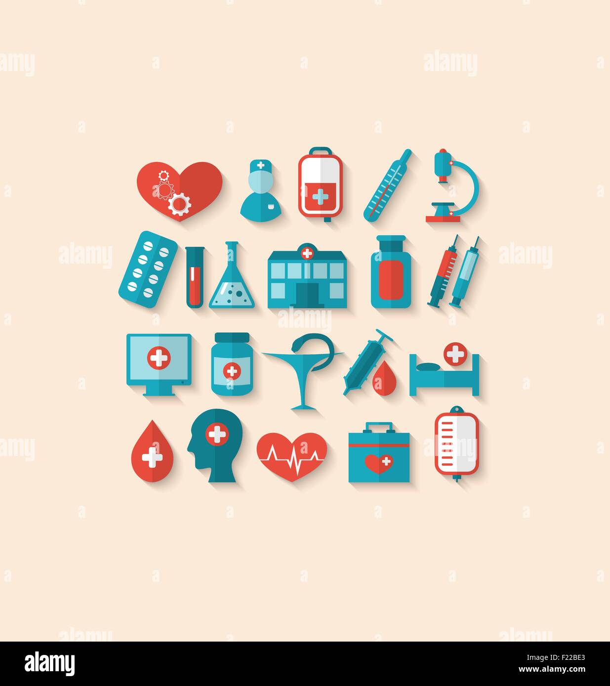 Collection trendy flat icons of medical elements and objects Stock ...