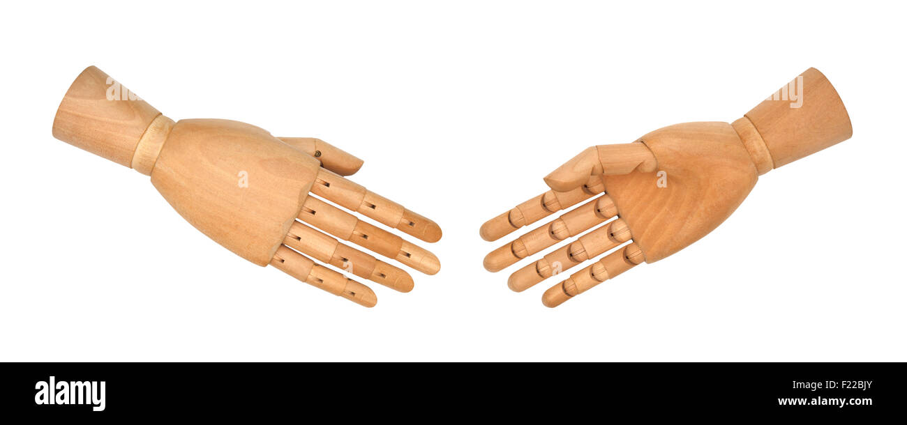 Wooden hand giving a handshake Stock Photo - Alamy