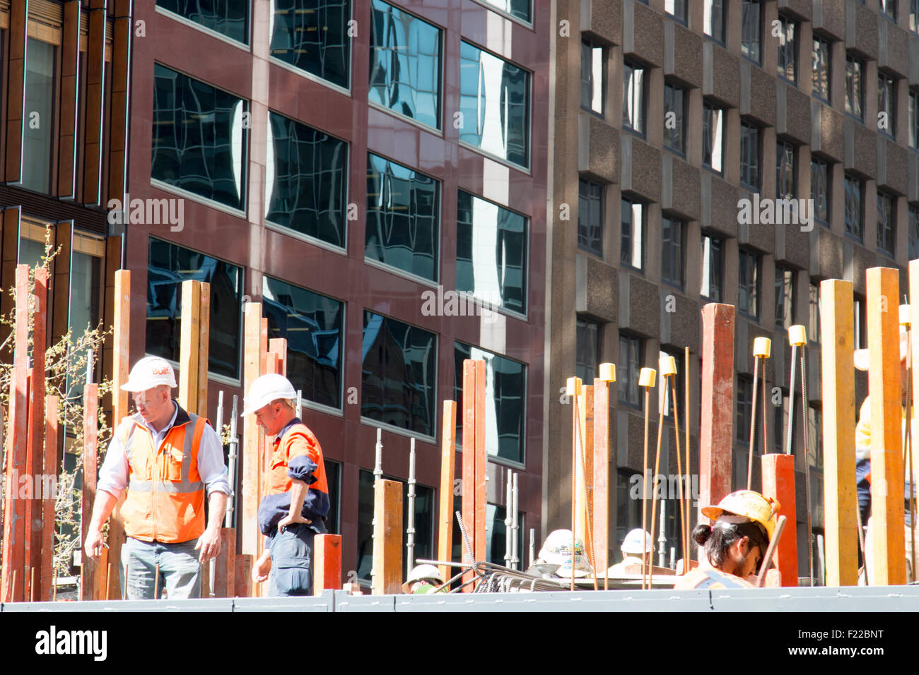 Australian building site workers on a construction site in Sydney city ...