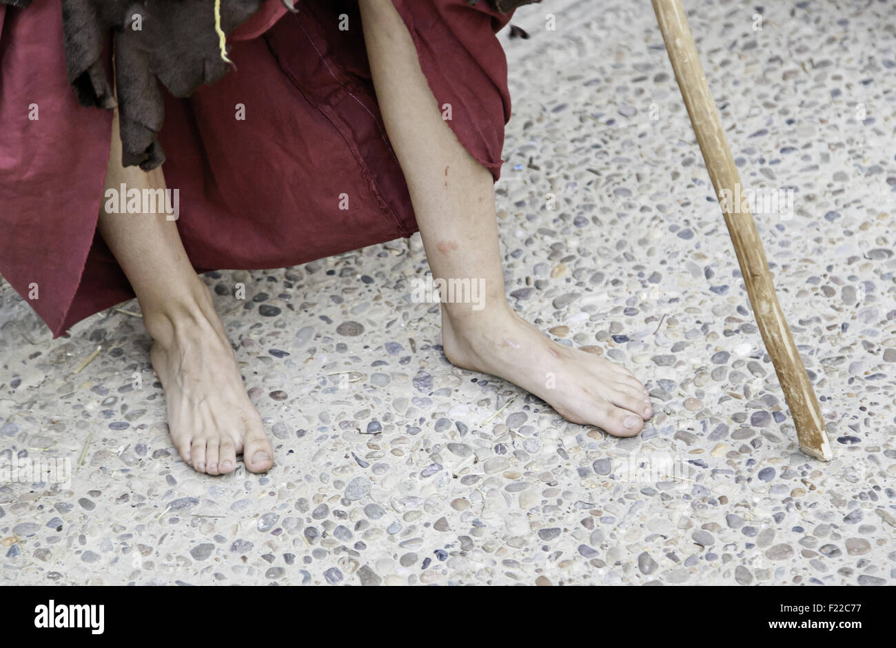 Christian pilgrim feet, detail of a Christian person, tradition and ...