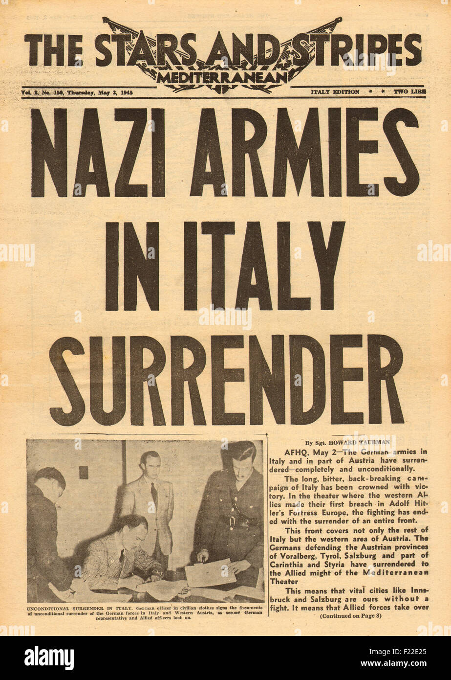 1945 Stars and Stripes (US military newspaper) front page reporting ...