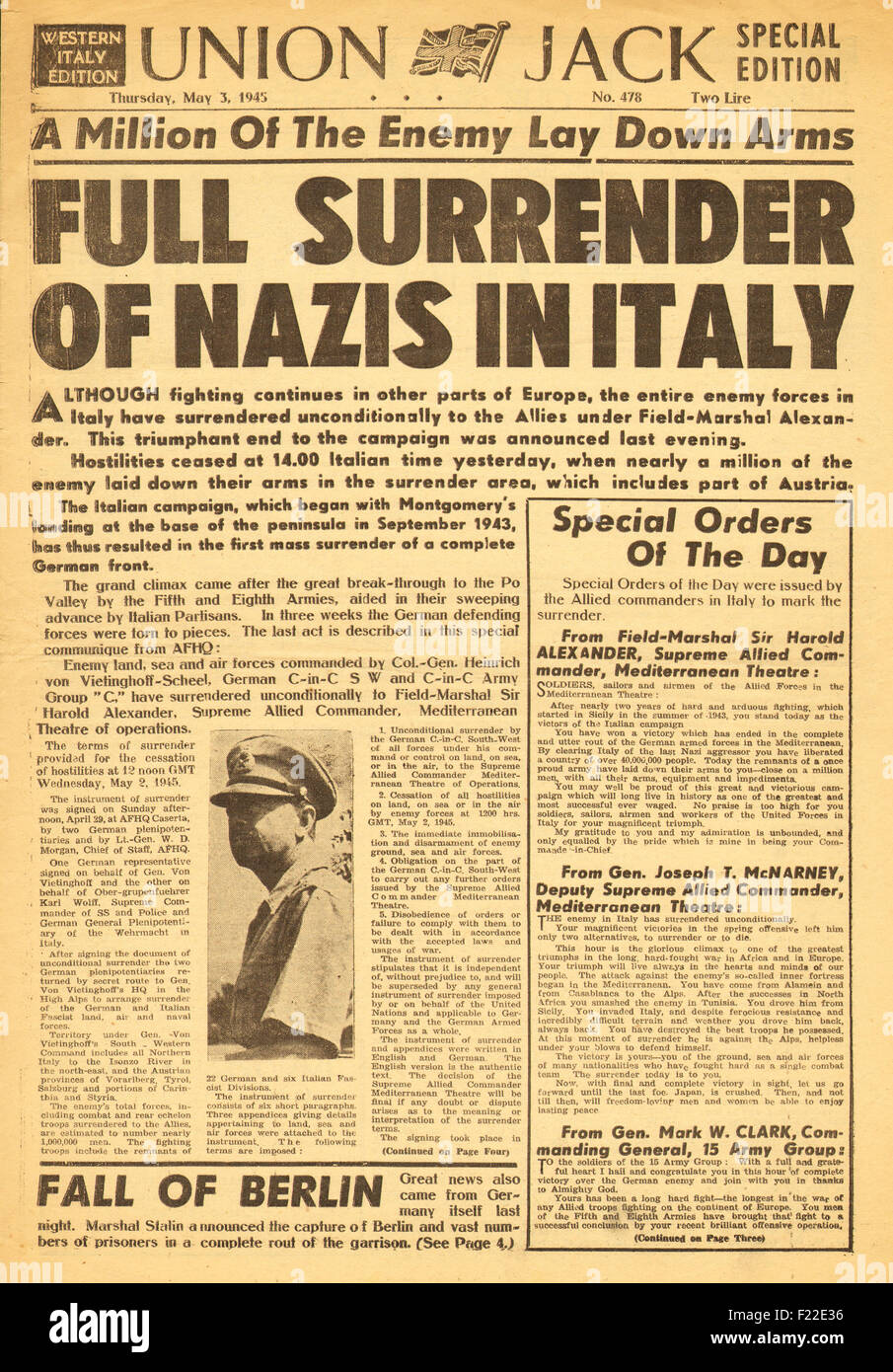 1945 Union Jack (British military newspaper) front page reporting ...