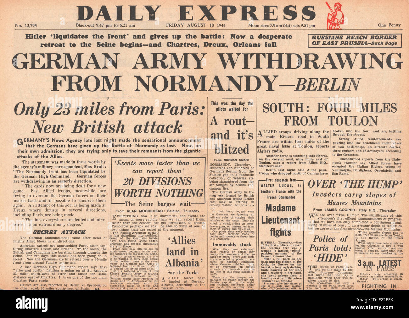 1944 Daily Express front page reporting Battle for Normandy Stock Photo ...