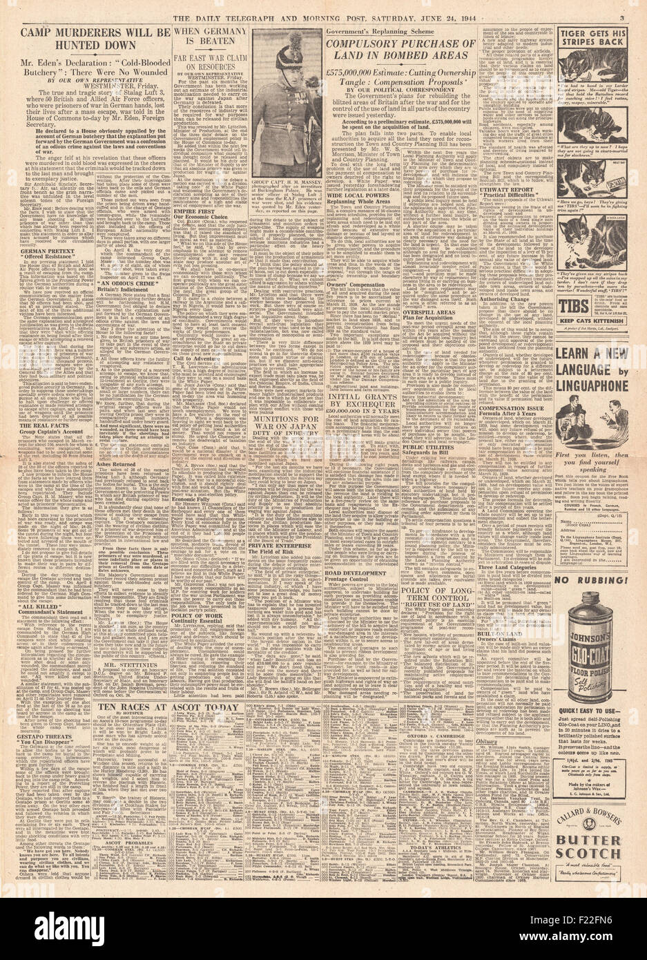 1944 Daily Telegraph page 3 reporting Allied Airmen Executed by the ...
