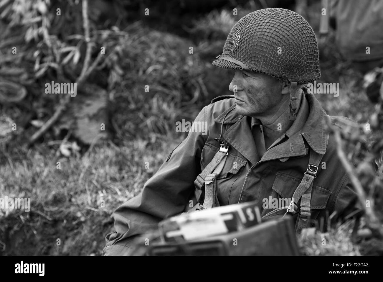 World war 11 soldier in the trenches Black and white Stock Photo - Alamy