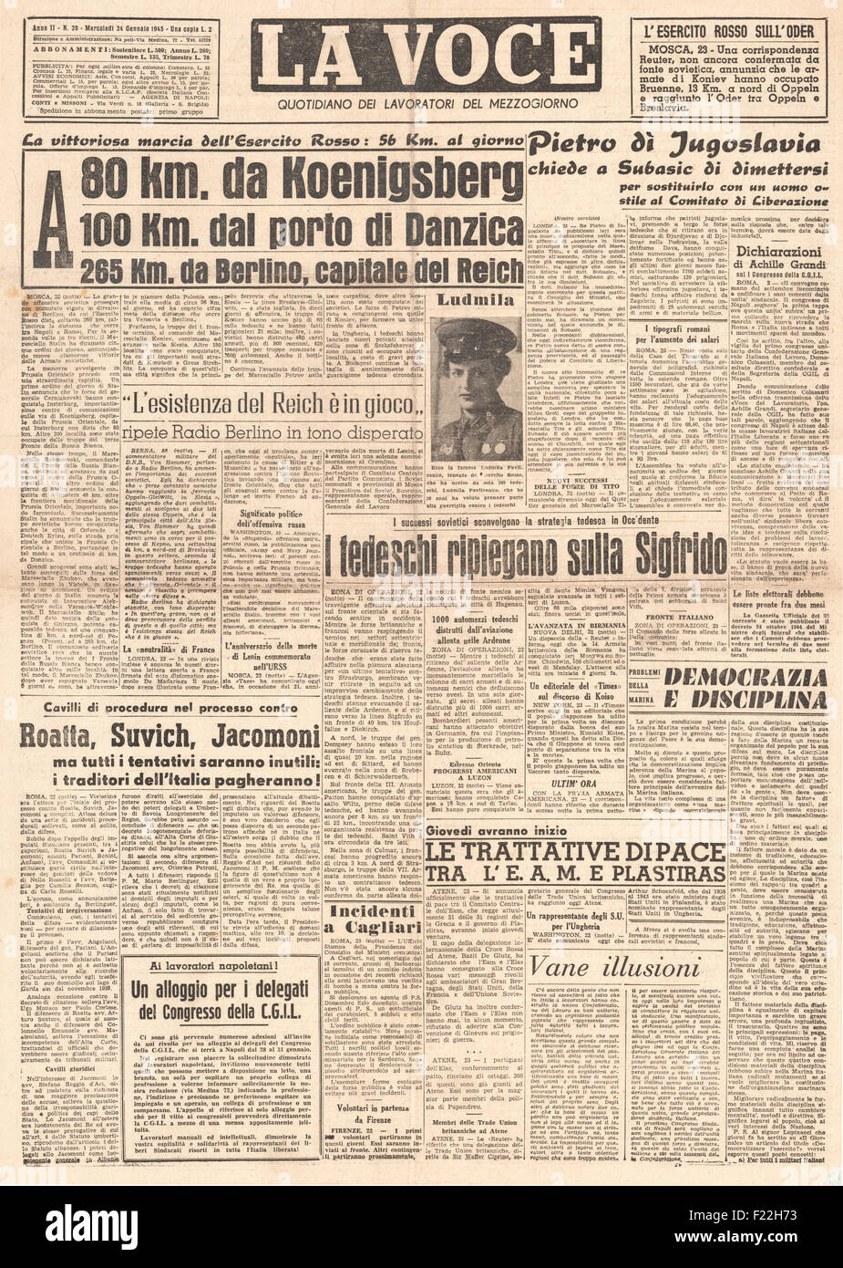 1945 La Voce (Italy) front page reporting Russian Army Advance in ...