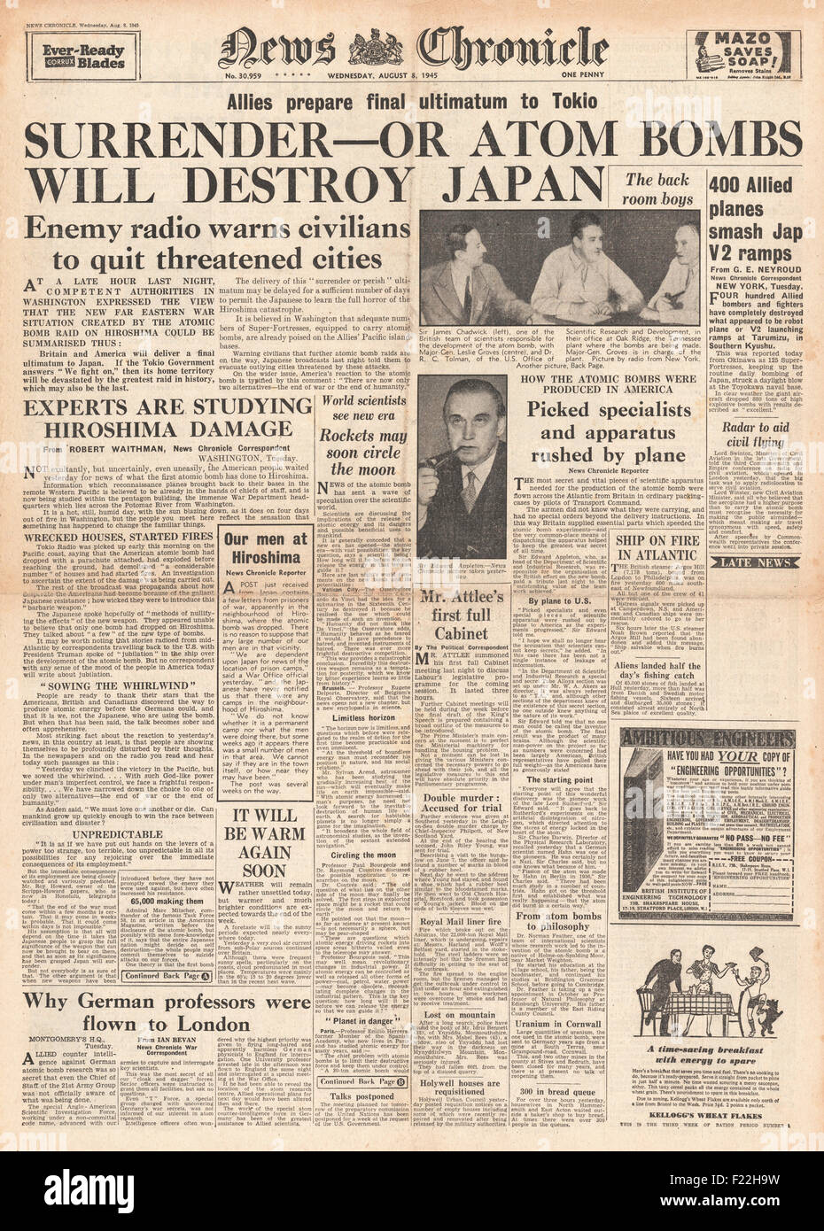 Front Page 1945 Us Newspaper High Resolution Stock Photography and ...