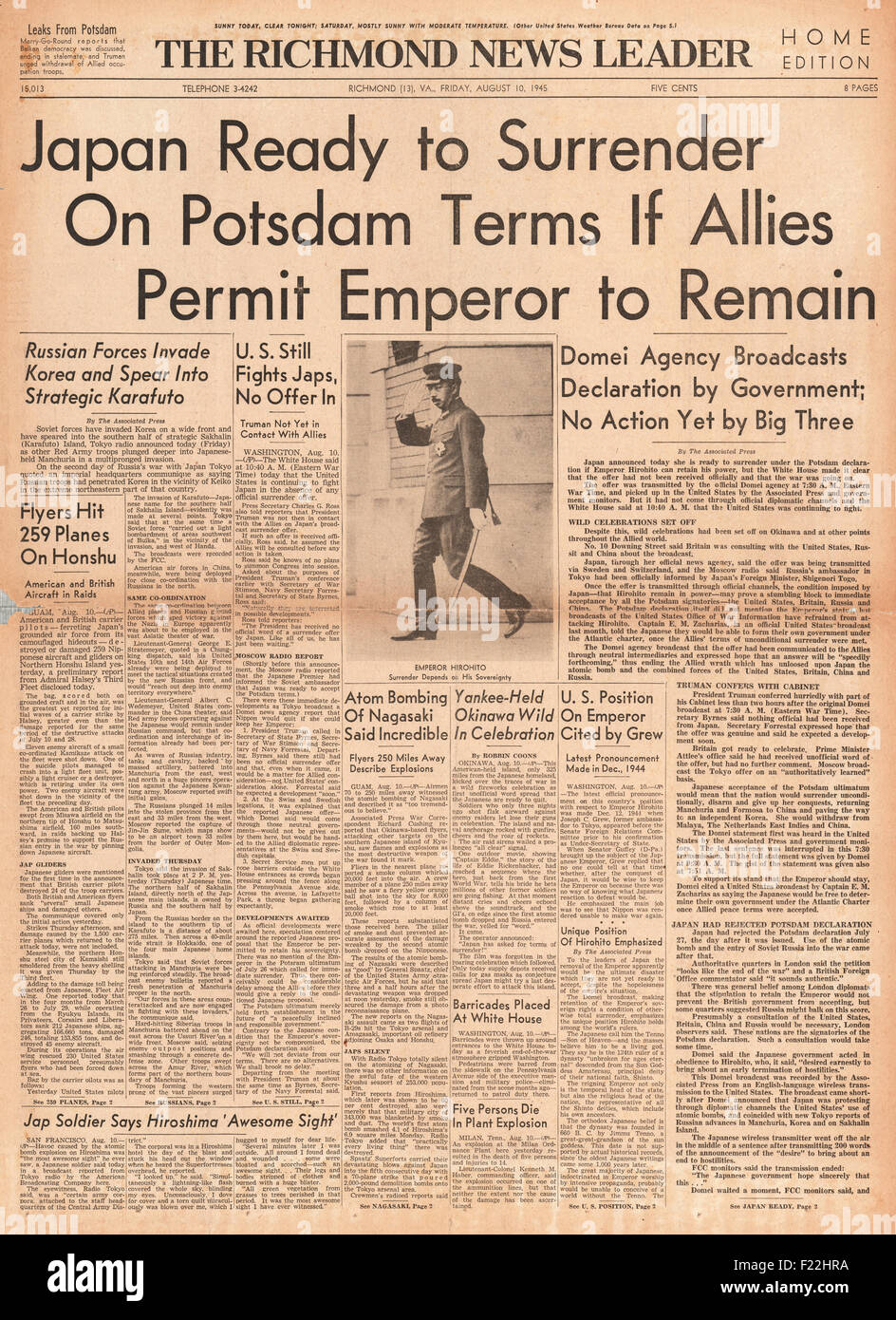 Japan surrender newspaper hi-res stock photography and images - Alamy
