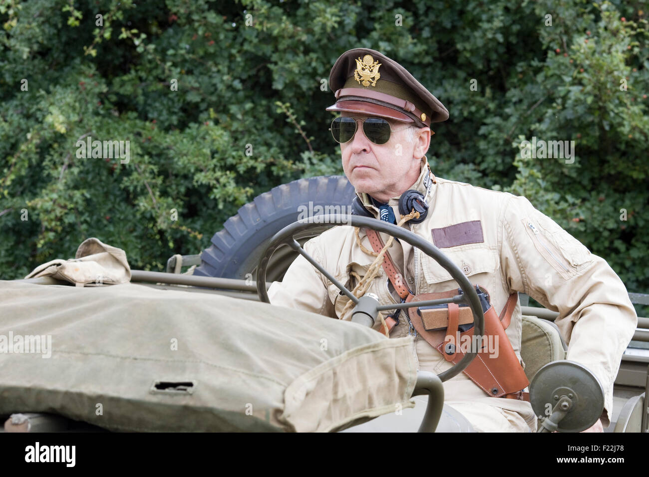 American Fly boy in a jeep Stock Photo - Alamy