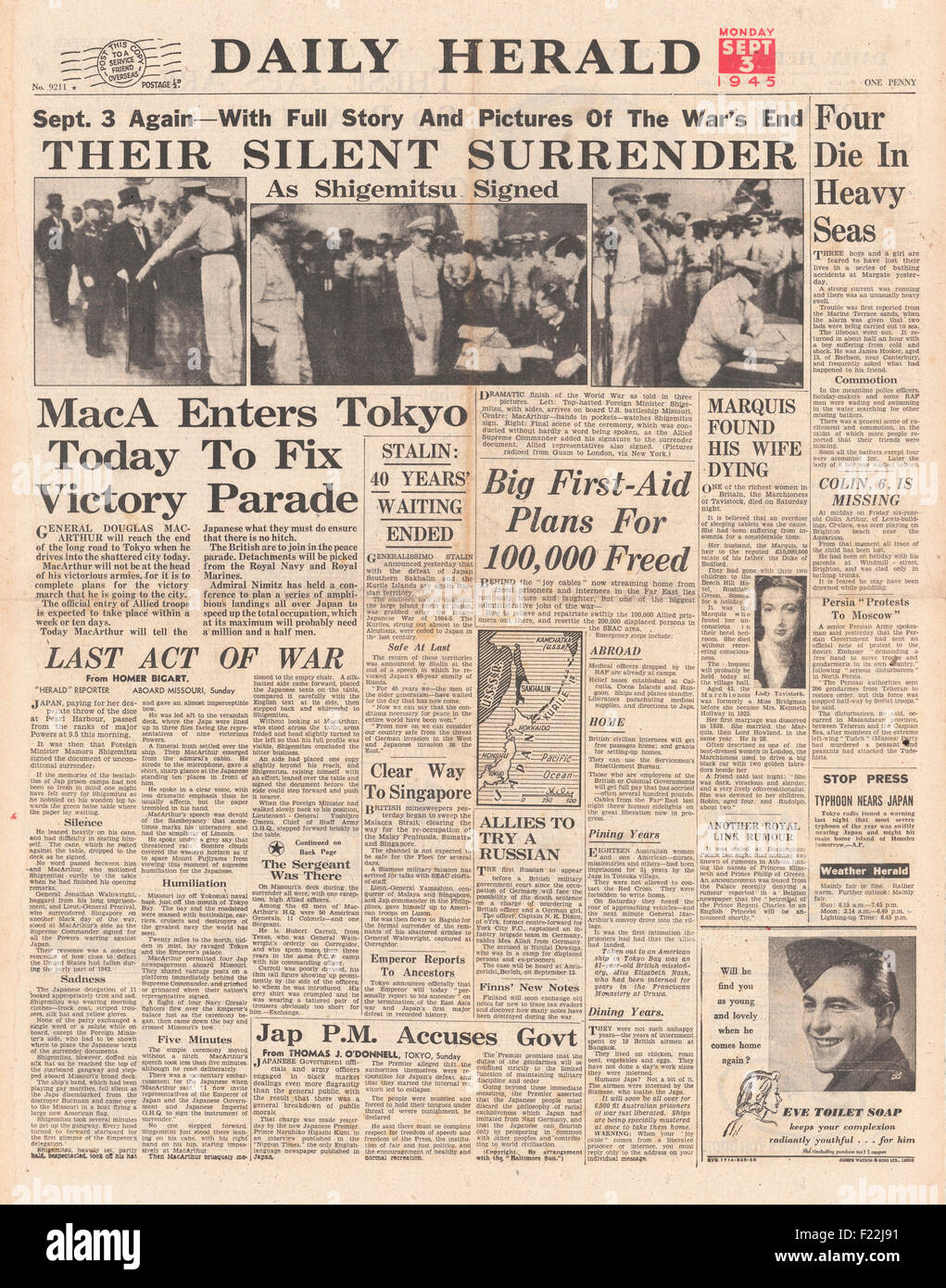 1945 daily herald front page hi-res stock photography and images - Alamy