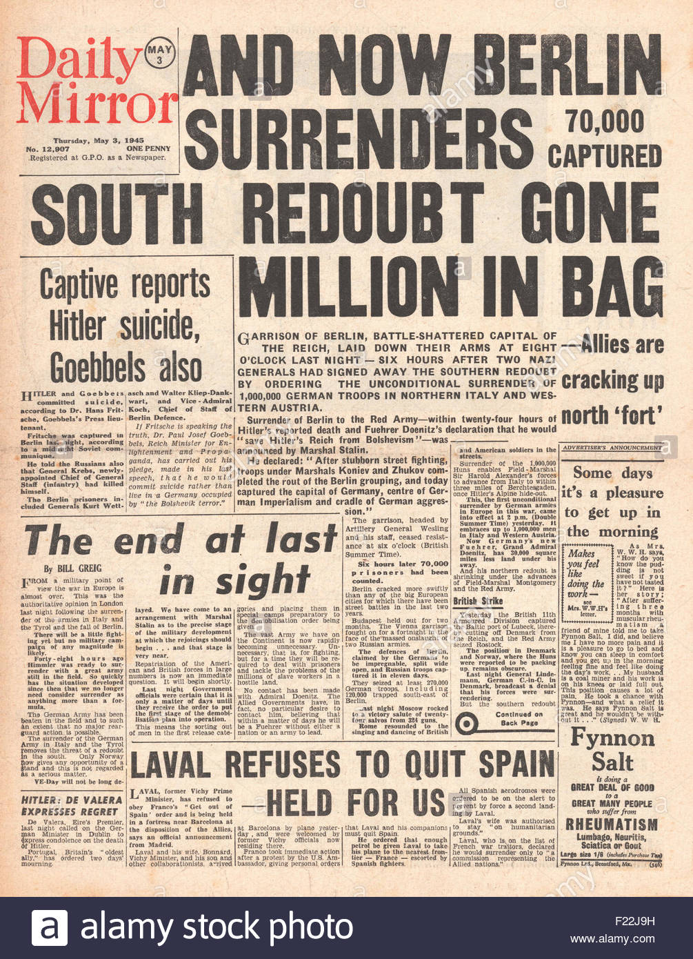 German Surrender Newspaper Stock Photos & German Surrender Newspaper ...