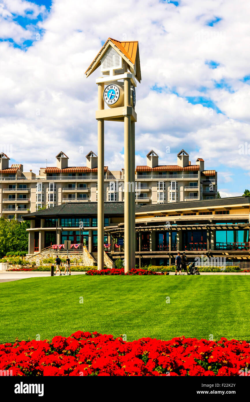 The city clock in the Lake Resort city of Coeur d'Alene in North Idaho ...