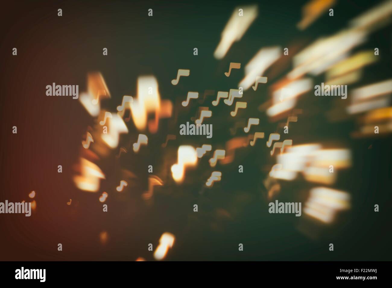 music, sound and notes abstract blur background (notes signs fly in ...