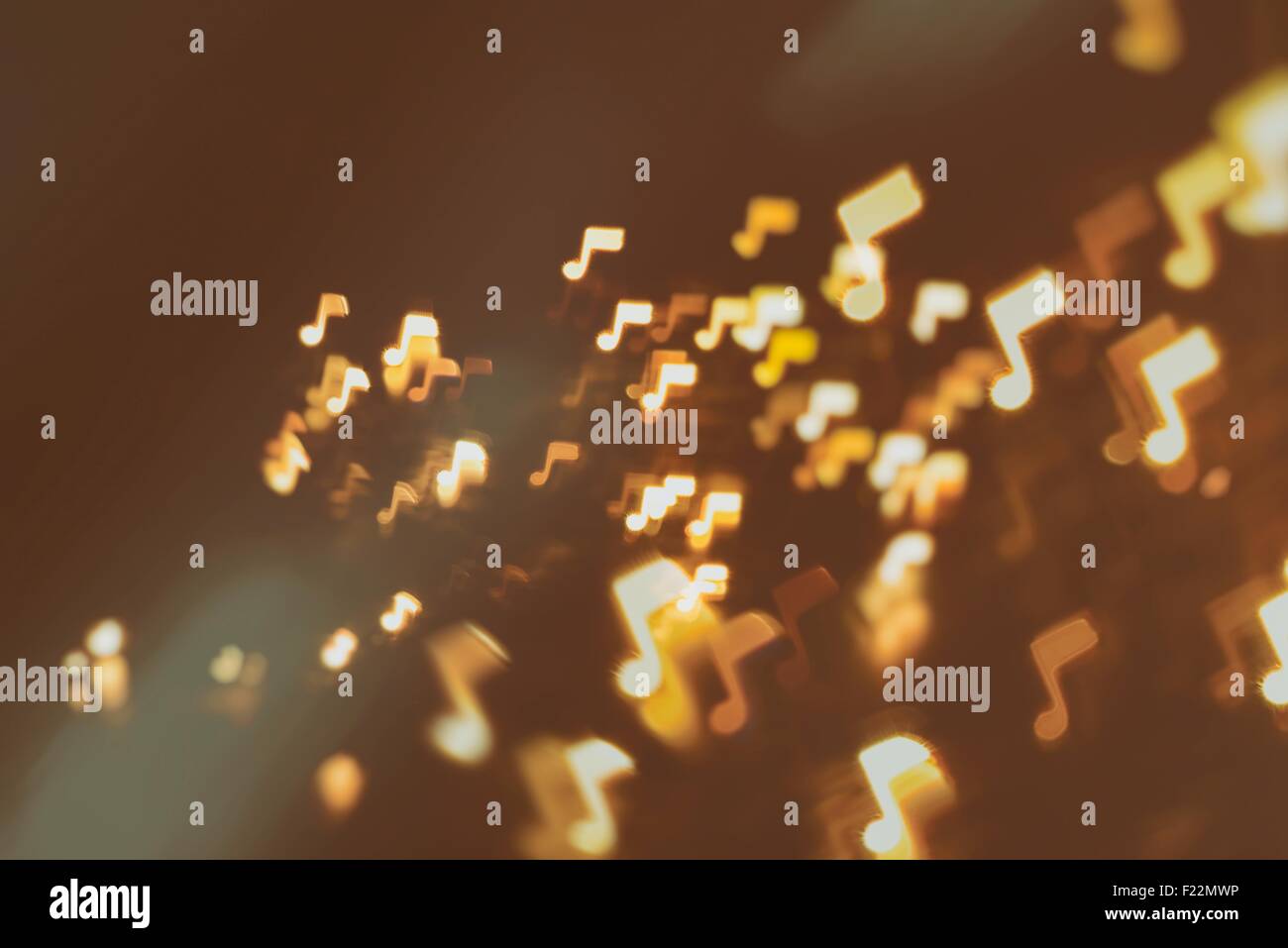 music, sound and notes abstract blur background (notes signs fly in ...
