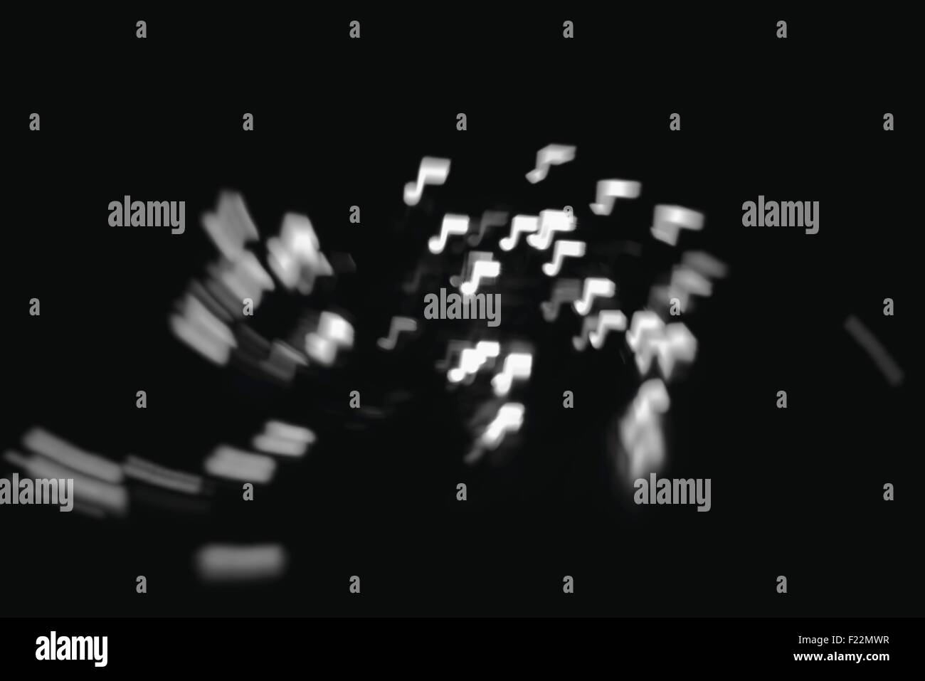 music, sound and notes abstract blur background (notes signs fly in ...