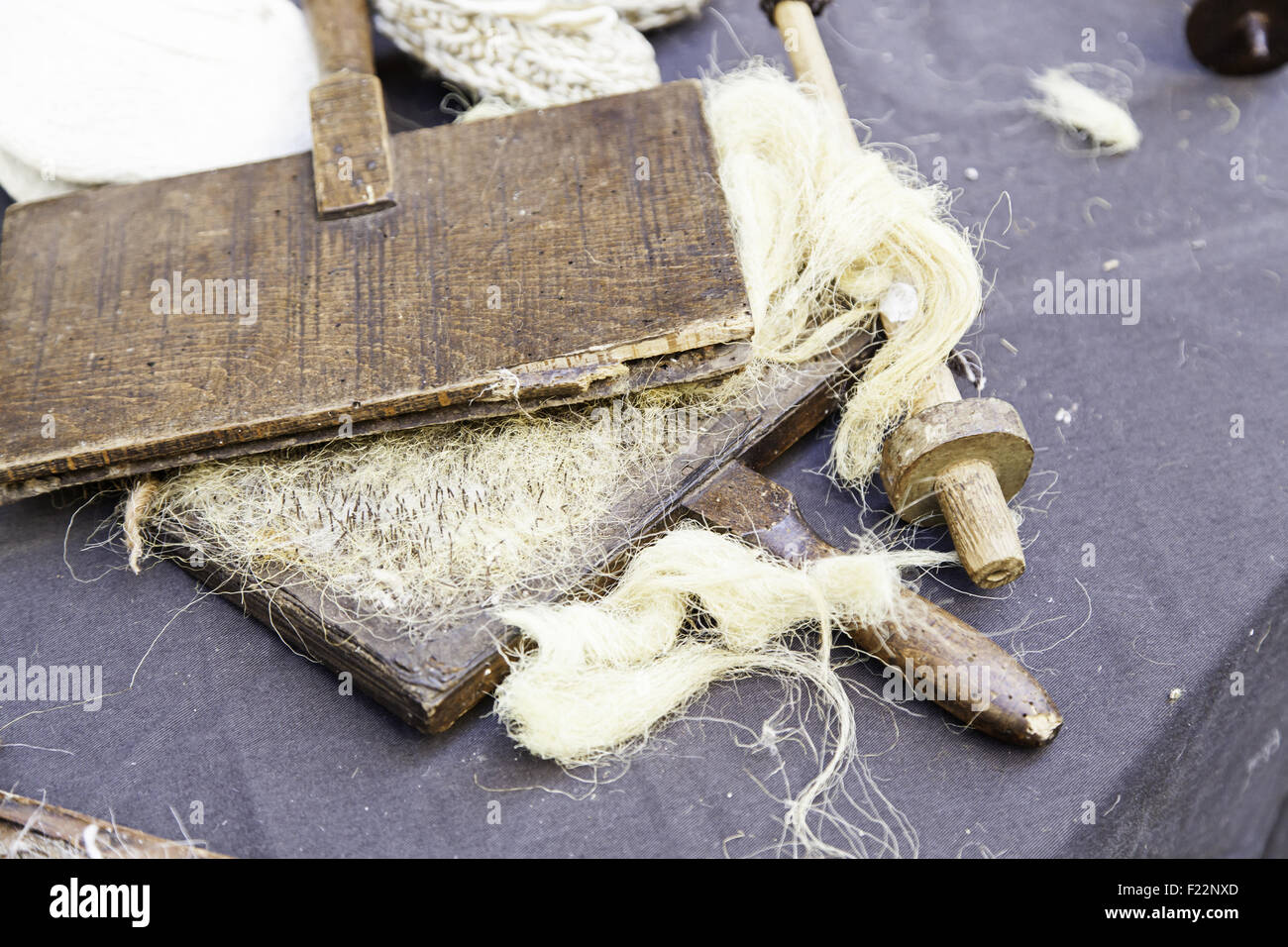 Tools for wool, detail of objects to look wool Stock Photo - Alamy