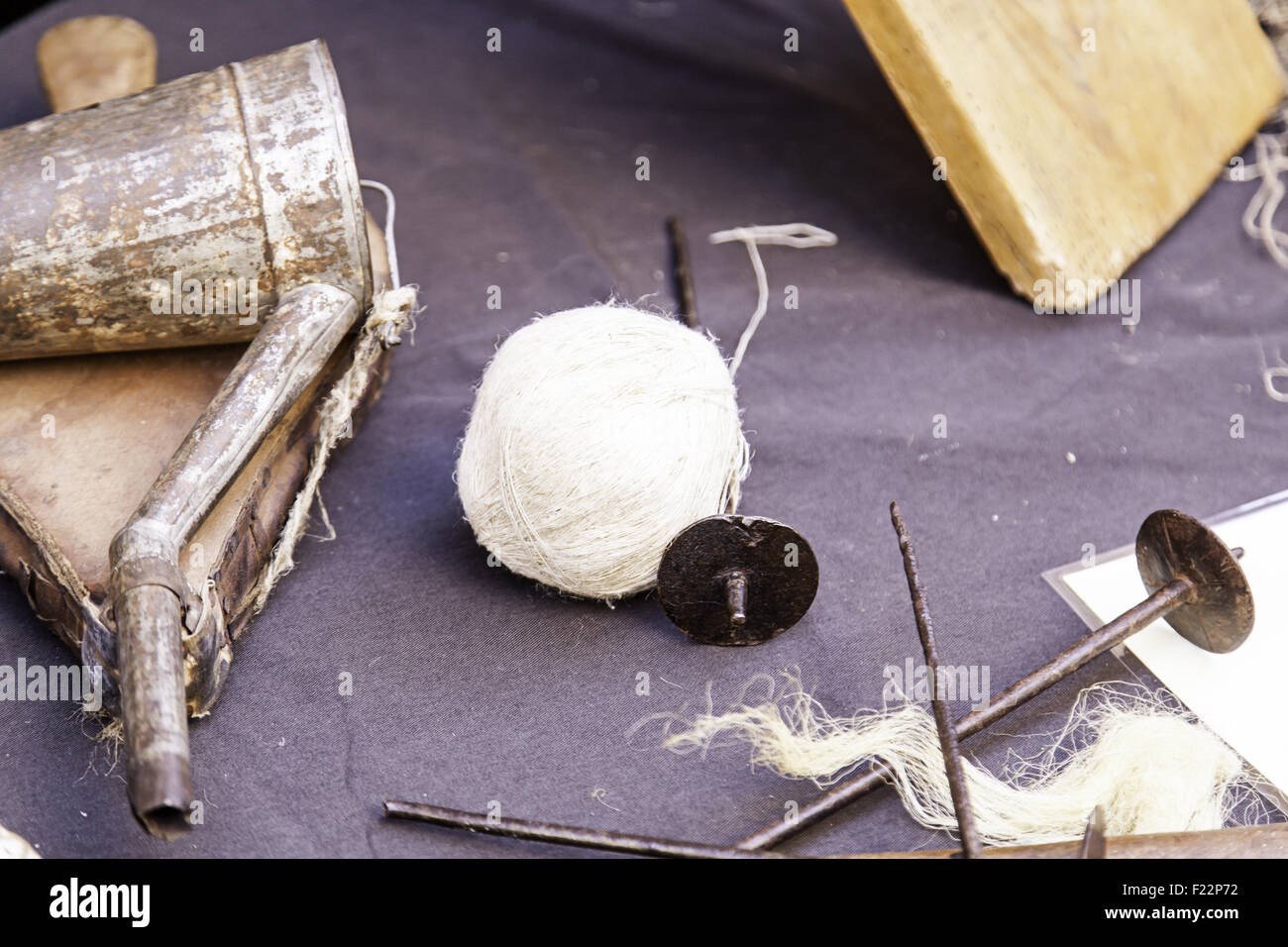 Tools for wool, detail of objects to look wool Stock Photo - Alamy