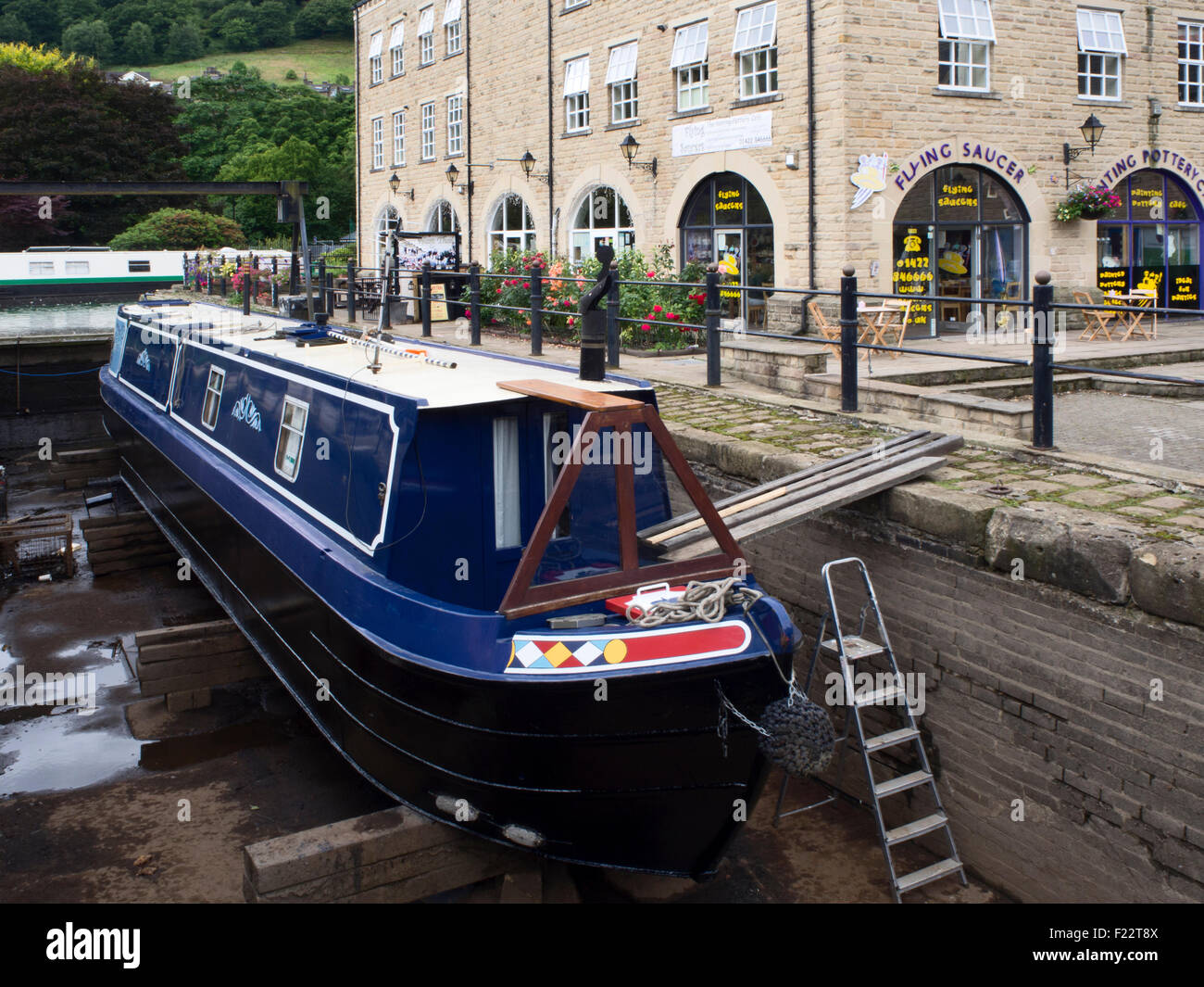 Narrowboat in a Dry Dock at the Canal Basin in Hebden Bridge West ...