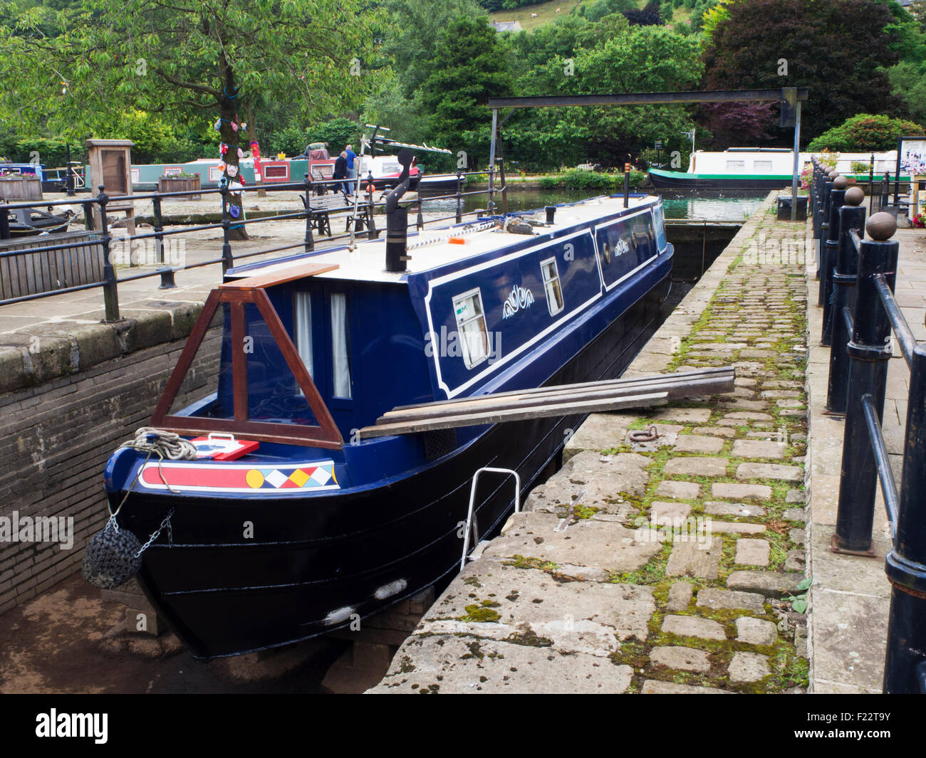 Narrowboat in a Dry Dock at the Canal Basin in Hebden Bridge West ...