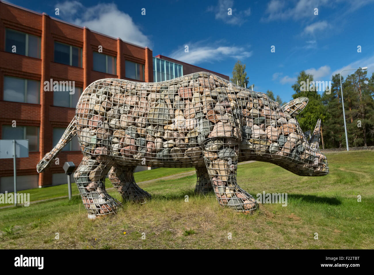 Stone monument rhino in Kemijärvi, northern Finland Stock Photo - Alamy