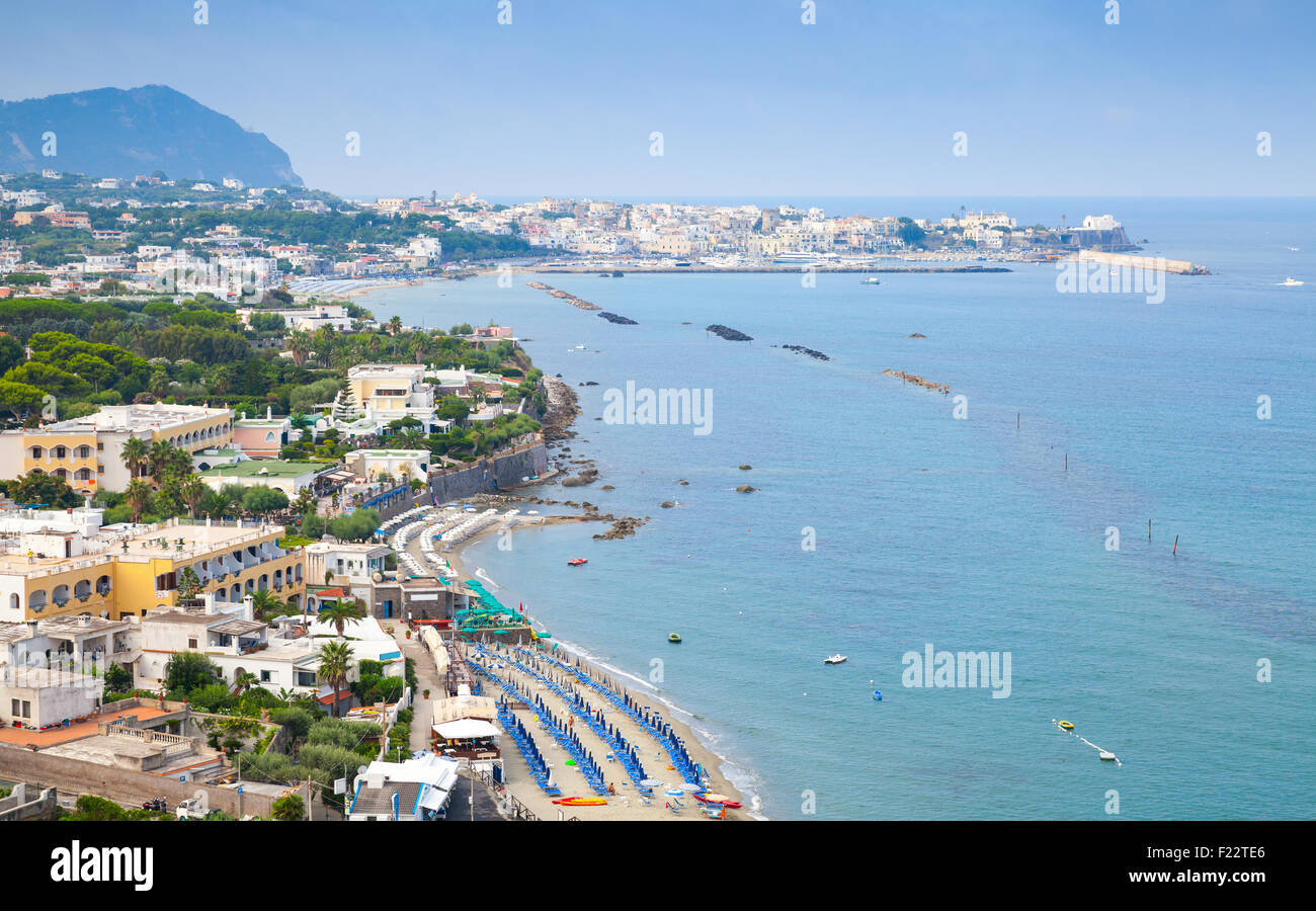 Coastal landscape with beach of Forio town, Ischia Island, Italy Stock ...