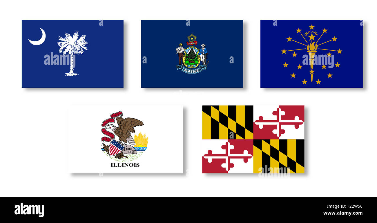 A collection of flags of the USA states over a white background Stock ...