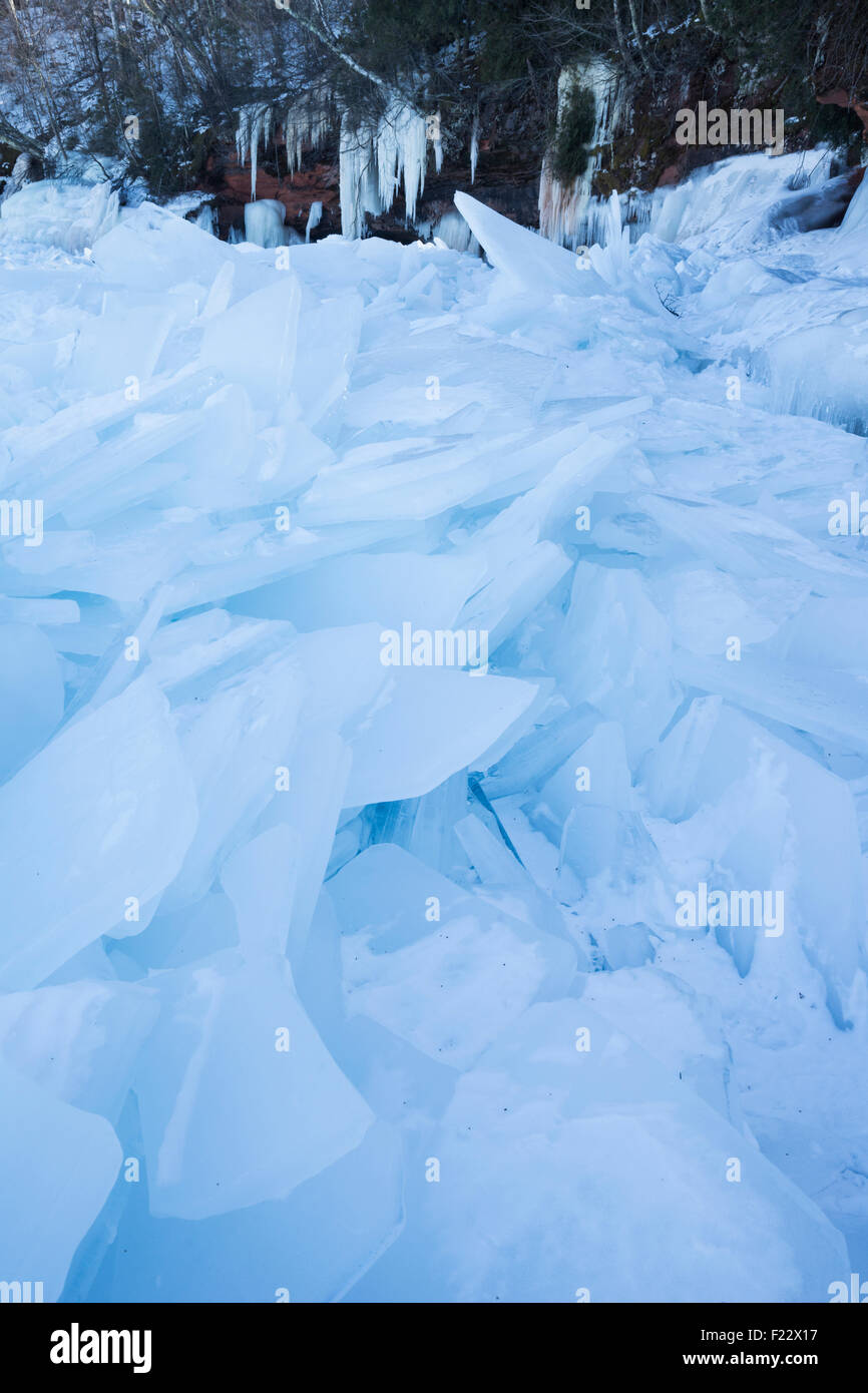 Jumbled plate ice from pressure ridge at ice caves, Apostle Island ...