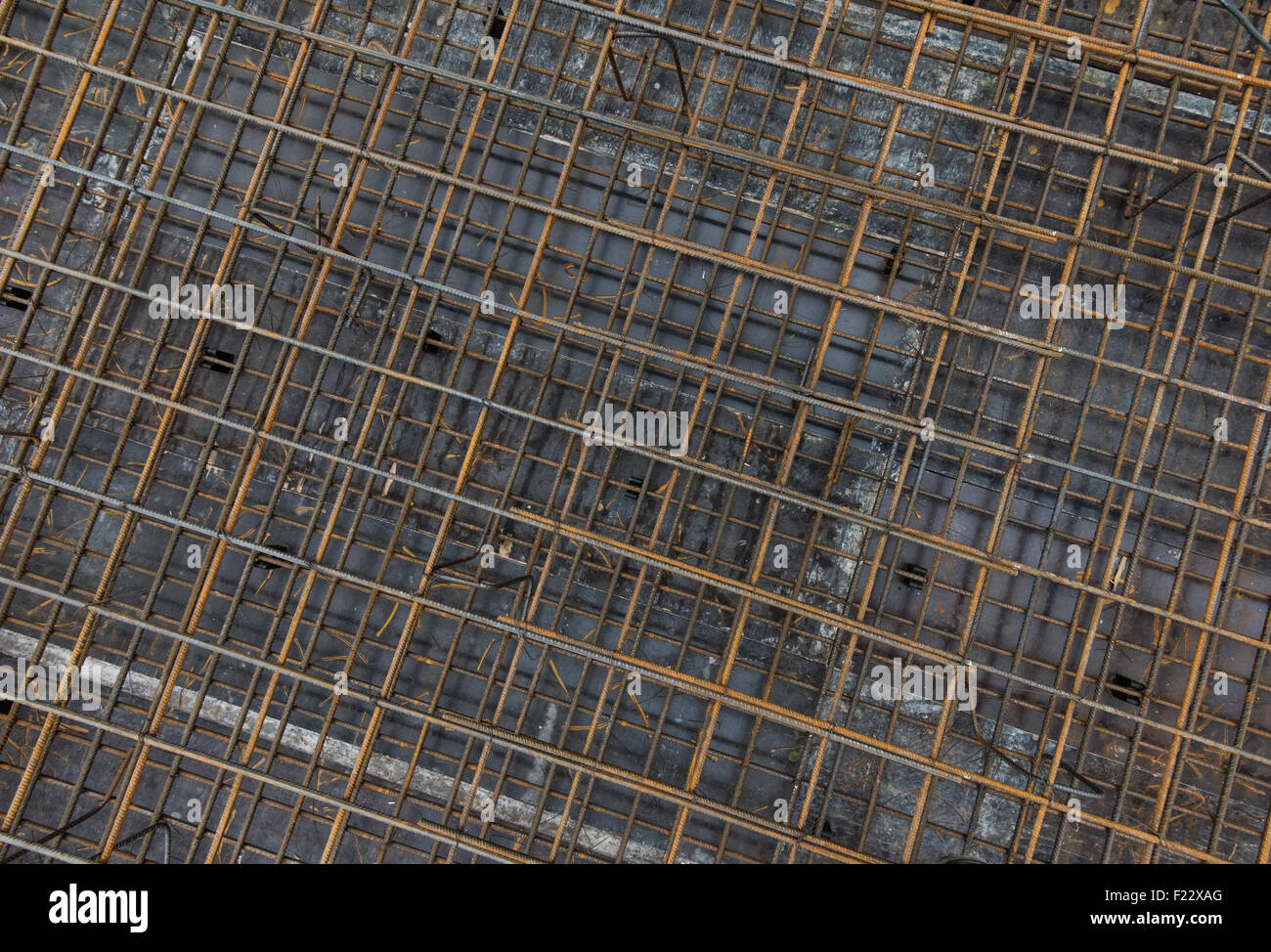 Steel bars reinforcement on construction site, top view, editable ...