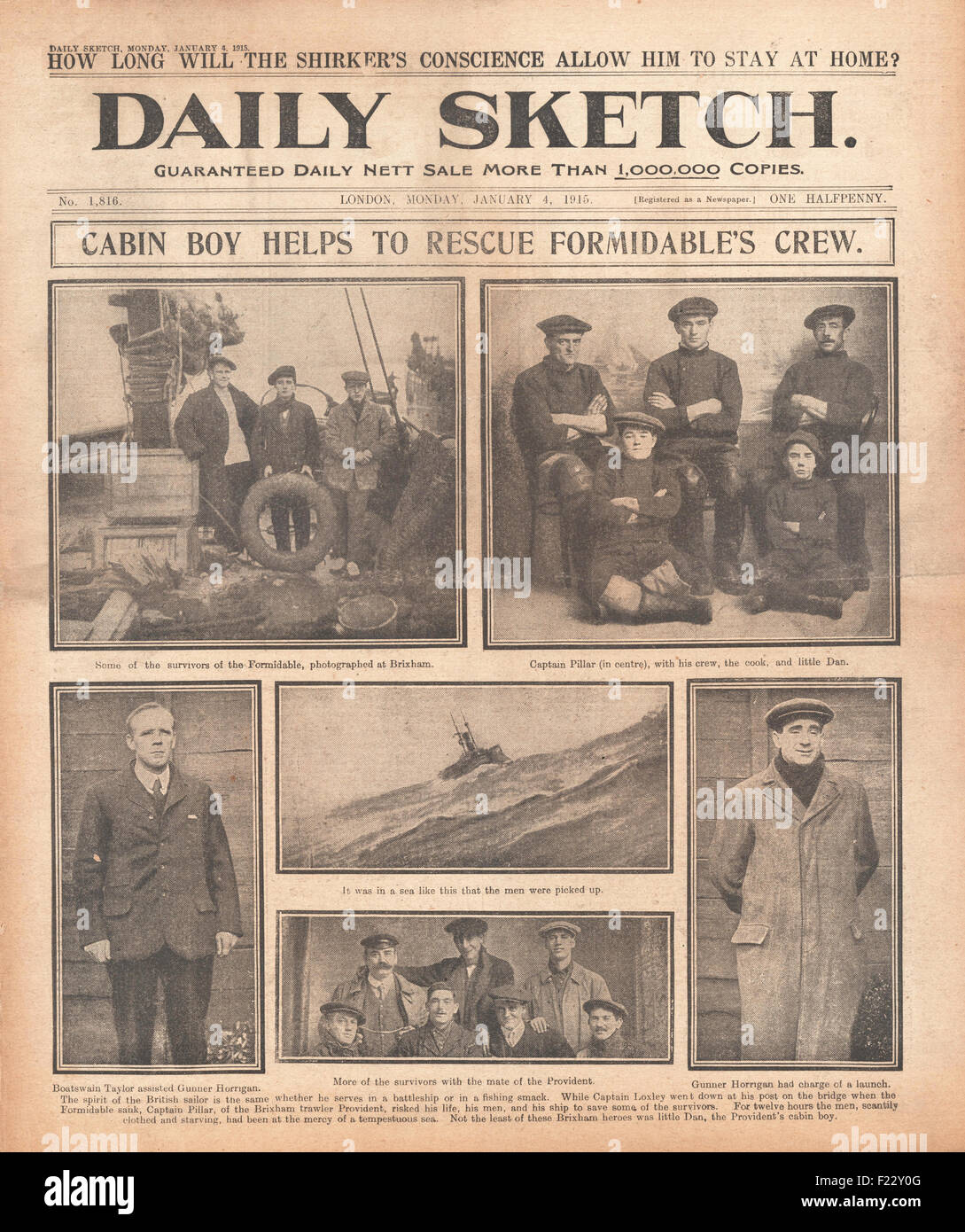 1915 Daily Sketch HMS Formidable in English Channel Stock Photo - Alamy