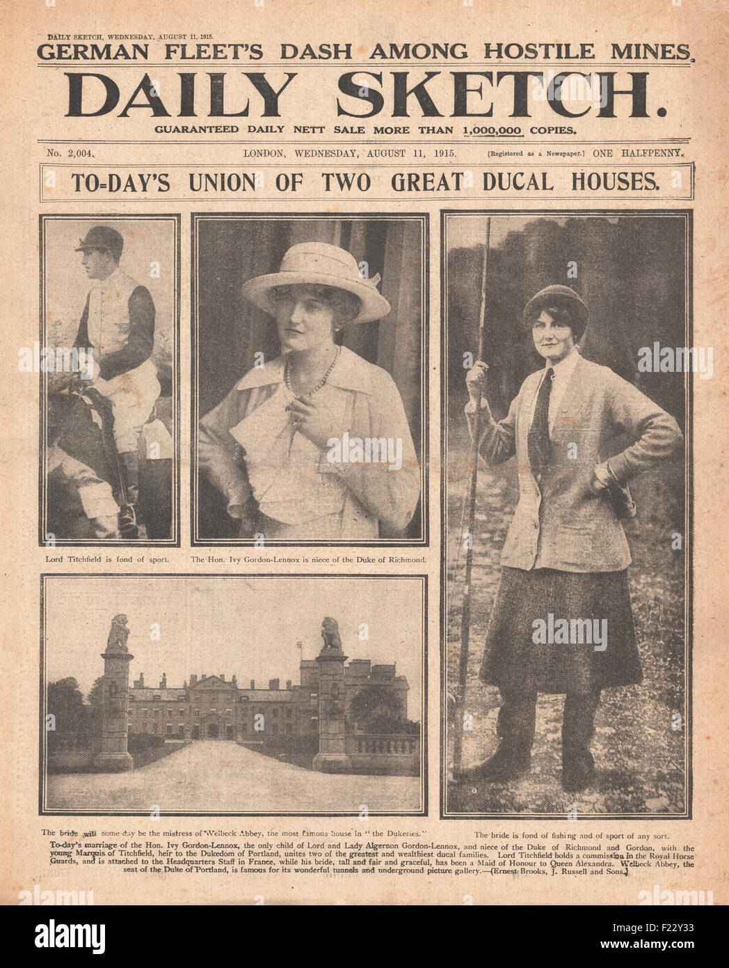 1915 Daily Sketch Marriage of Ivy Gordon-Lennox and Marquis of Titchfield Stock Photo - Alamy