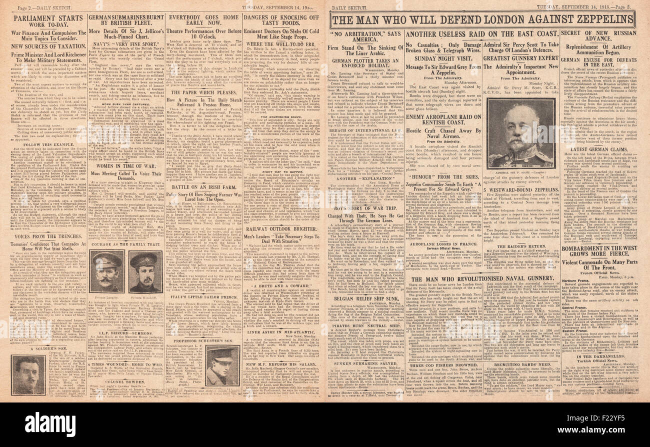 1915 Daily Sketch Admiral Percy Scott to take charge of London Defences ...