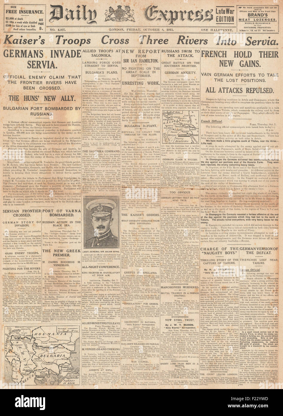 1915 Daily Express German invasion of Serbia Stock Photo - Alamy
